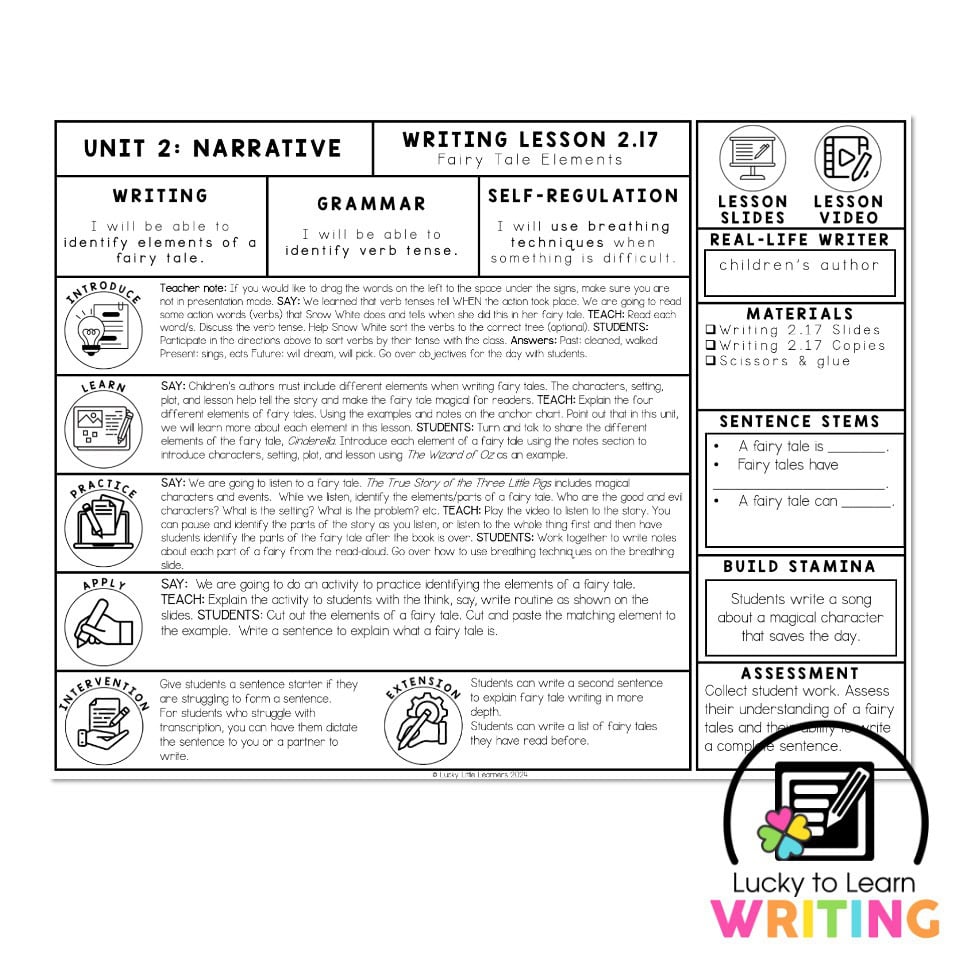 Lucky to Learn Writing - Unit 2 Narrative - Writing 2.17 - Fairy Tale ...