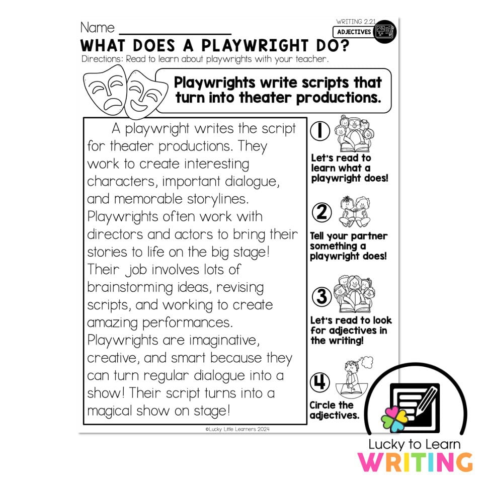 Lucky to Learn Writing - Unit 2 Narrative - Writing 2.21 - Adjectives ...