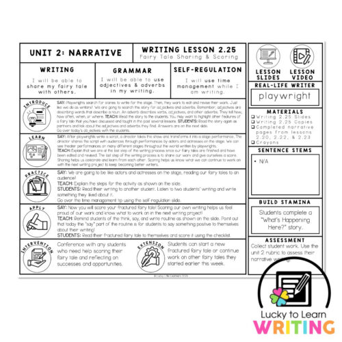 Lucky to Learn Writing - Unit 2 Narrative - Writing 2.25 - Fairy Tale ...