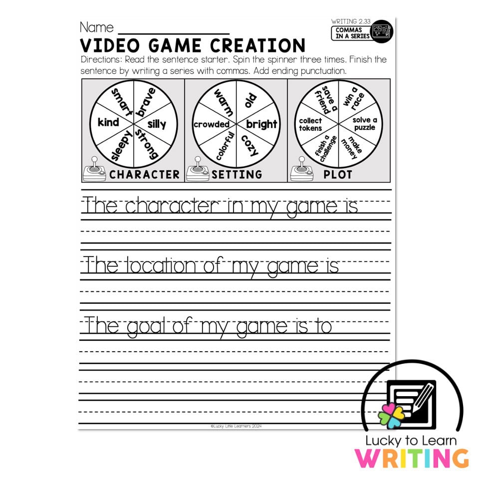 Lucky to Learn Writing - Unit 2 Narrative - Writing 2.33 - Commas in a ...