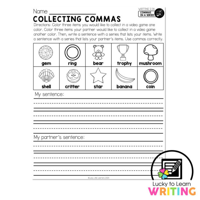 Lucky to Learn Writing - Unit 2 Narrative - Writing 2.34 - Commas in a ...