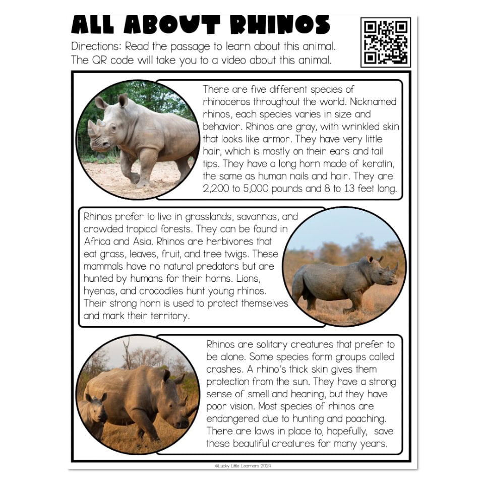 Lucky to Learn Writing - Unit 3 Informational - Week 6 - Animal Report ...