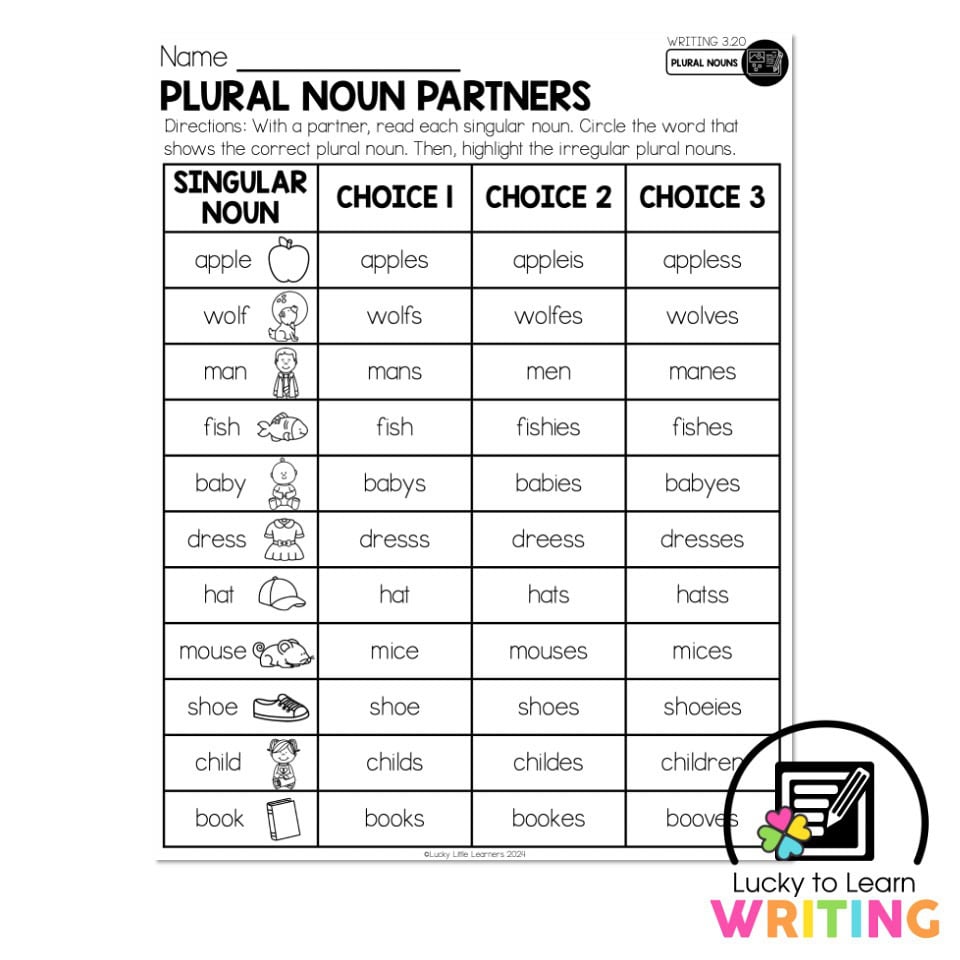 Lucky to Learn Writing - Unit 3 Informational - Writing 3.20 - Plural ...