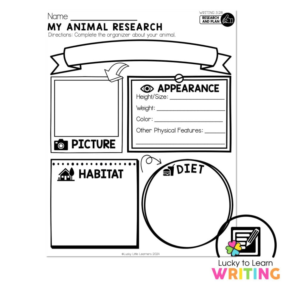 Lucky to Learn Writing - Unit 3 Informational - Writing 3.28 - Animal ...