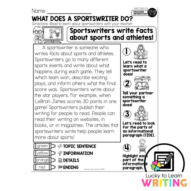 Lucky to Learn Writing - Unit 3 Informational - Writing 3.3 - Organize ...