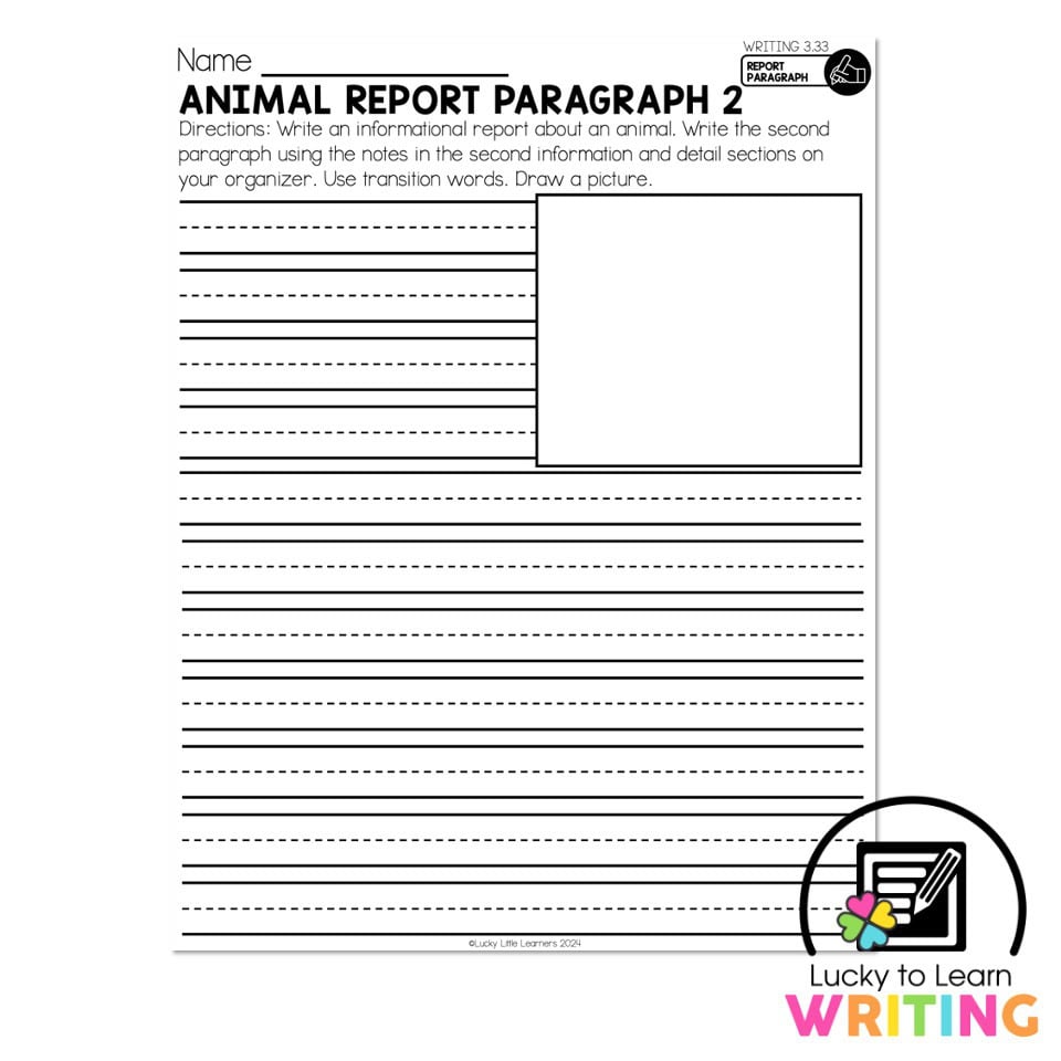 Lucky to Learn Writing - Unit 3 Informational - Writing 3.33 - Animal ...