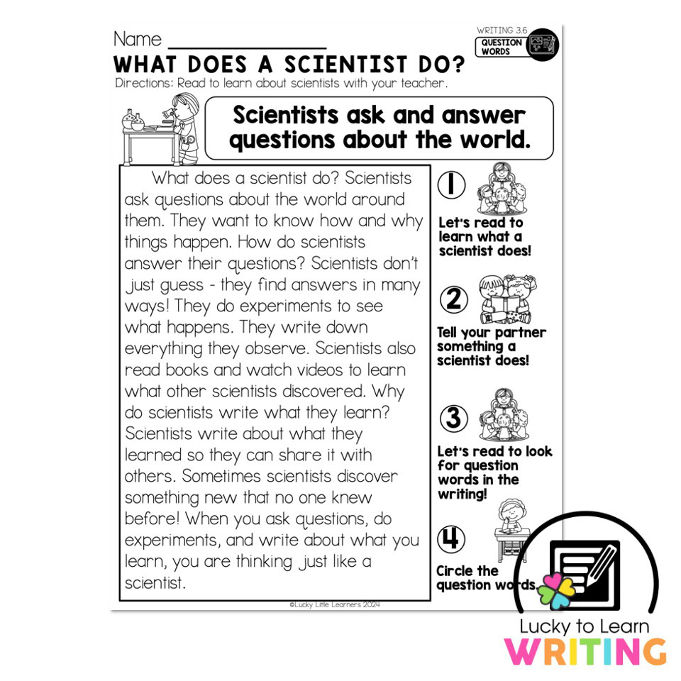 Lucky to Learn Writing - Unit 3 Informational - Writing 3.6 - Question ...