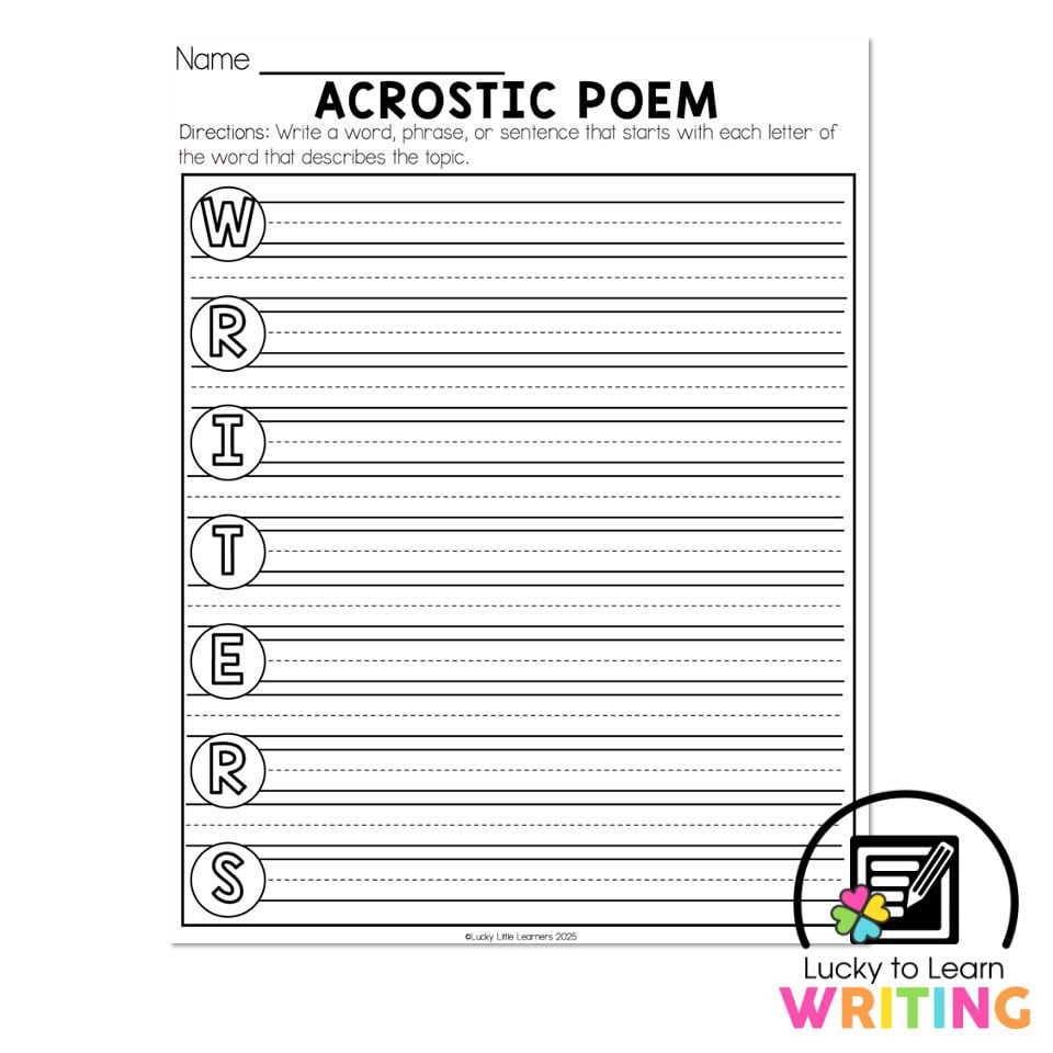 Lucky to Learn Writing - Unit 4 Opinion - Week 6 – Acrostic Poem ...