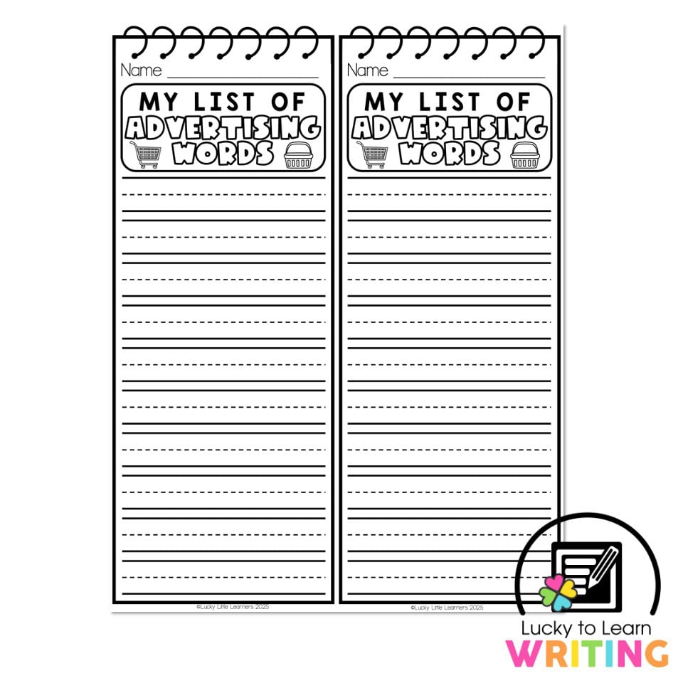 Lucky to Learn Writing - Unit 4 Opinion - Week 7 – List – Advertising ...