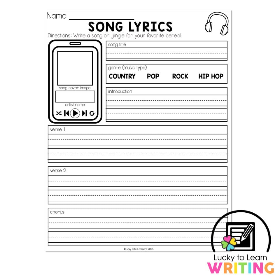 Lucky to Learn Writing - Unit 4 Opinion - Week 7 – Song Lyrics ...