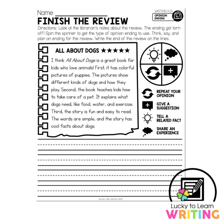 Lucky to Learn Writing - Unit 4 Opinion - Writing 4.13 - Opinion Ending ...