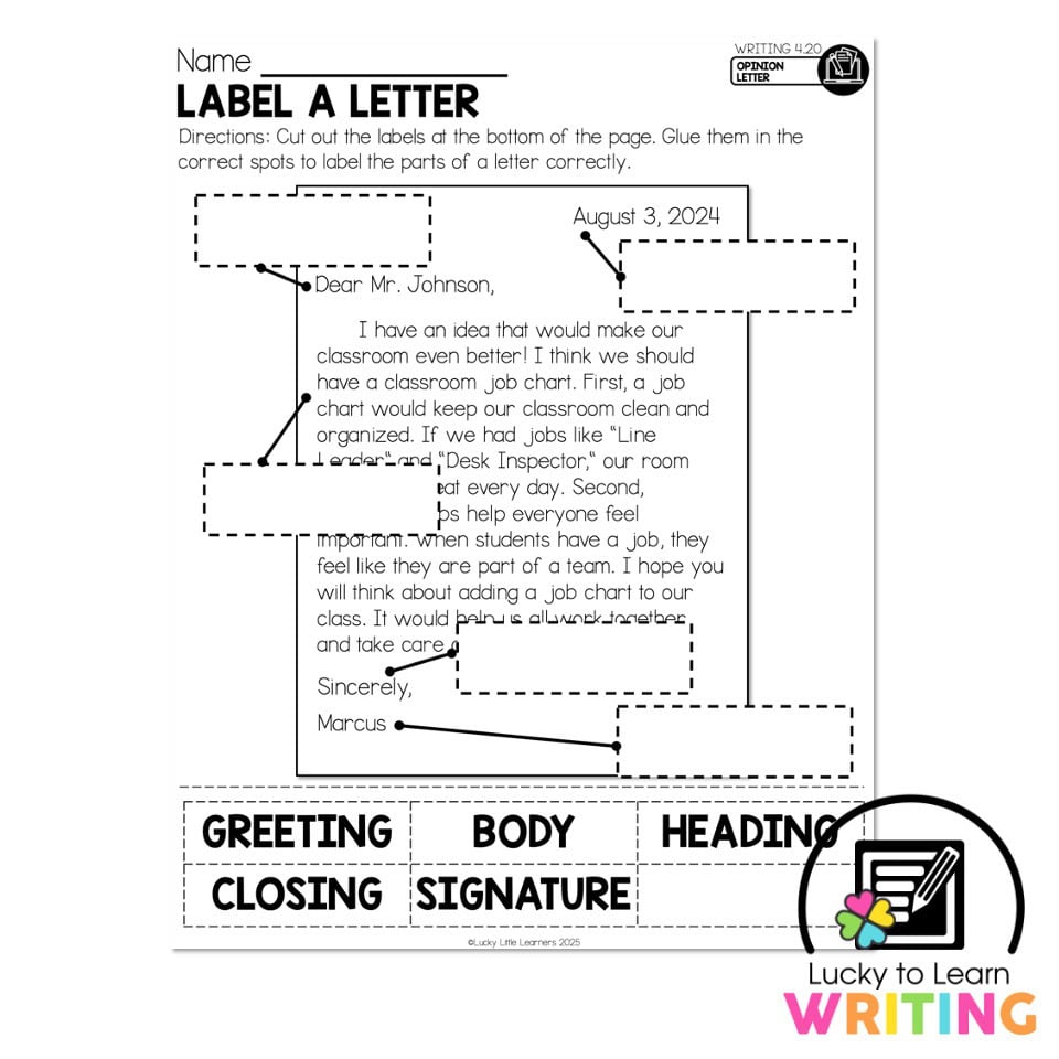 Lucky to Learn Writing - Unit 4 Opinion - Writing 4.20 - Opinion Letter ...