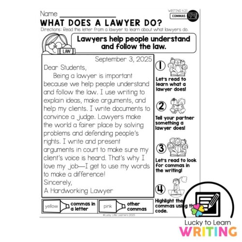 Lucky to Learn Writing - Unit 4 Opinion - Writing 4.21 - Commas ...