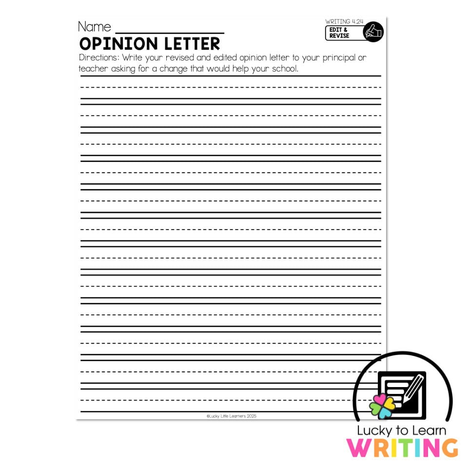 Lucky to Learn Writing - Unit 4 Opinion - Writing 4.24 - Edit and ...