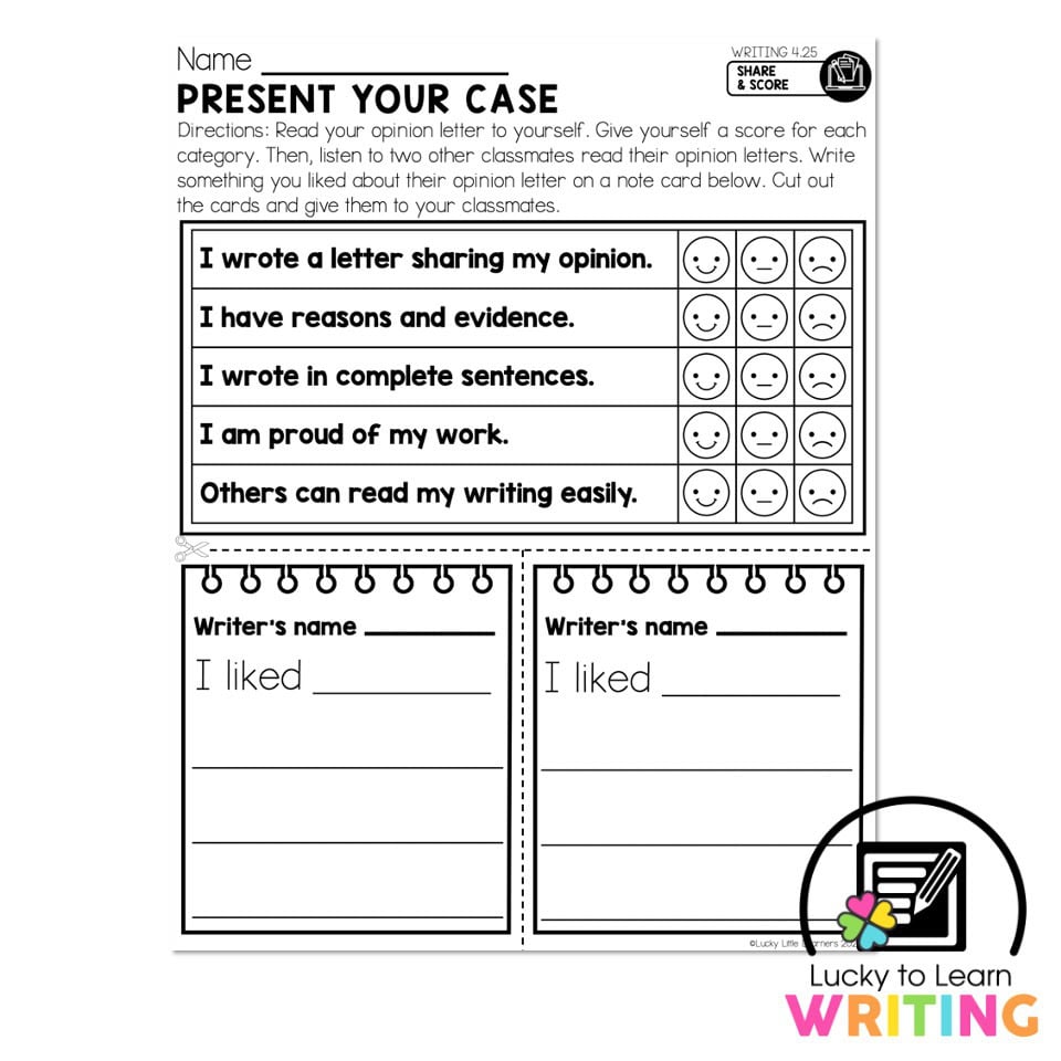 Lucky to Learn Writing - Unit 4 Opinion - Writing 4.25 - Share and ...