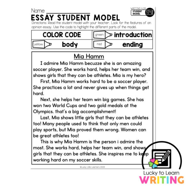 Lucky to Learn Writing - Unit 4 Opinion - Writing 4.28 - Student Model ...