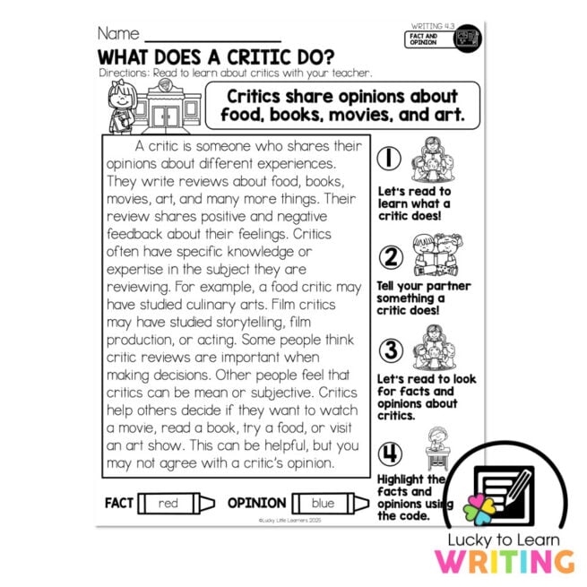 Lucky to Learn Writing - Unit 4 Opinion - Writing 4.3 - Fact and ...