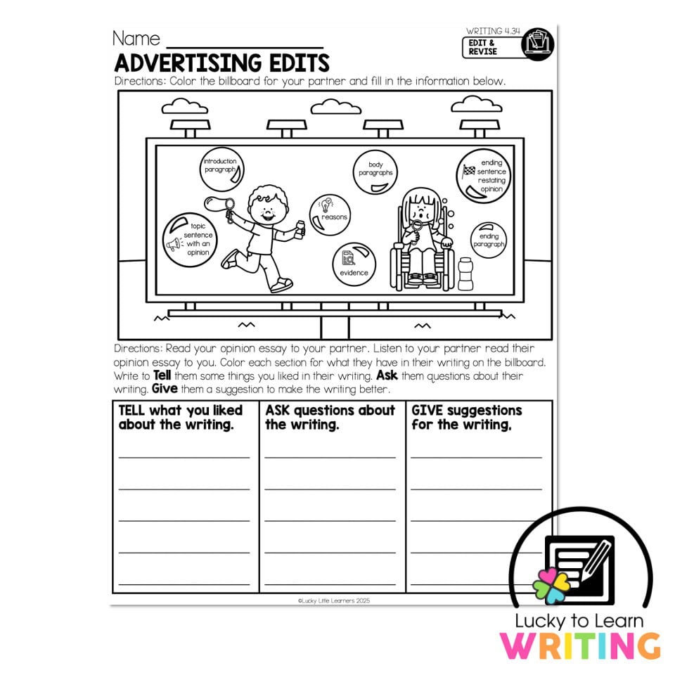 Lucky to Learn Writing - Unit 4 Opinion - Writing 4.34 - Edit and ...