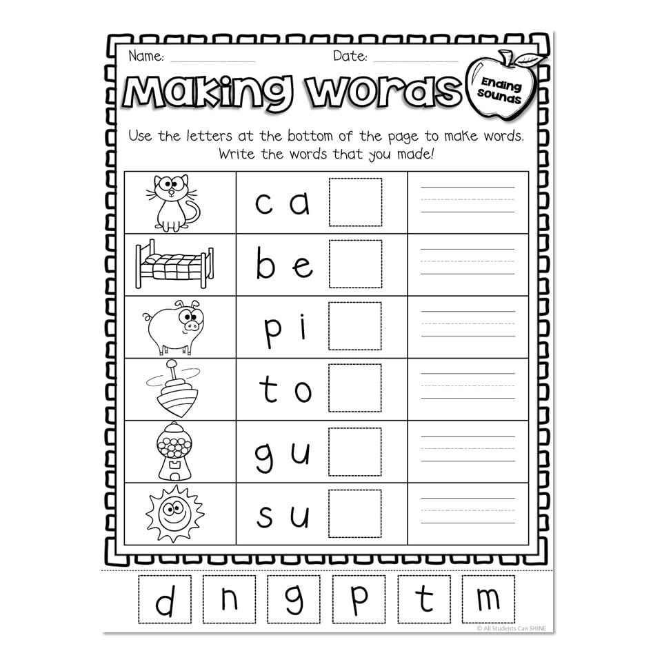 Making Words - Ending Sounds - Lucky Little Learners