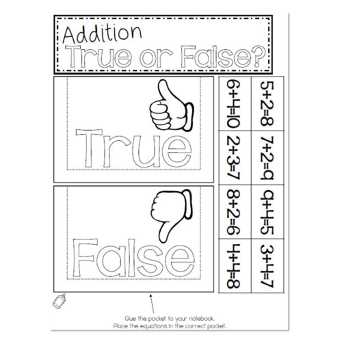 Math Interactive Notebook - Addition True or False - Lucky Little Learners