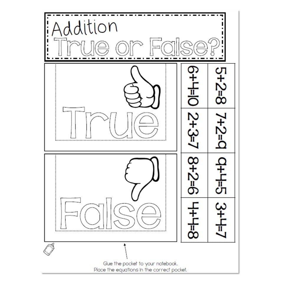 Math Interactive Notebook - Addition True or False - Lucky Little Learners