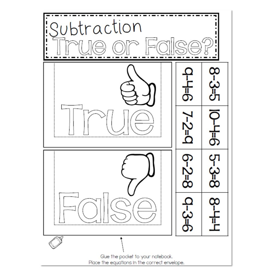 Math Interactive Notebook - Subtraction True or False - Lucky Little ...