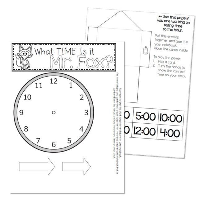 Math Interactive Notebook - What Time is it Mr Fox Version 2 - Lucky ...