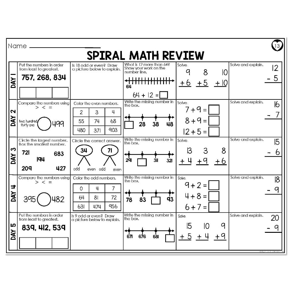 2nd Grade Spiral Math - Week 13 - At - Lucky Little Learners