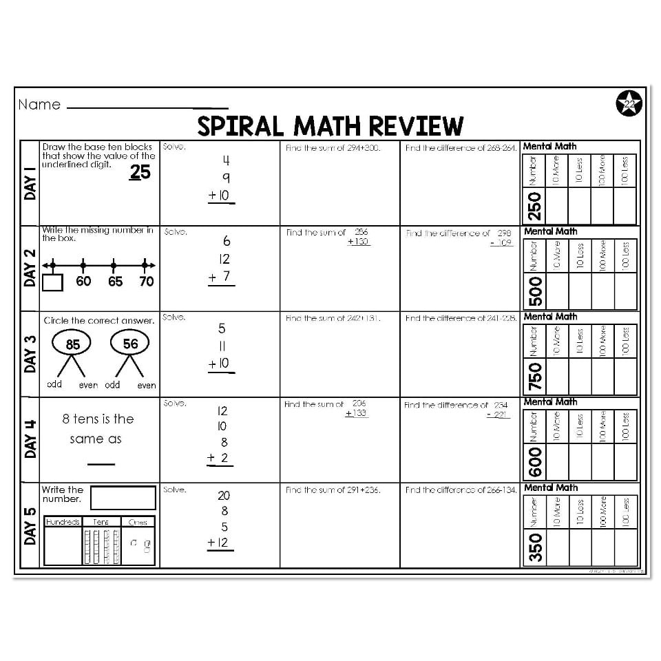 2nd Grade Spiral Math - Week 22 - Below - Lucky Little Learners