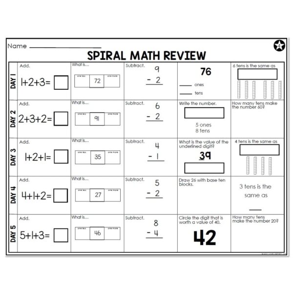 2nd Grade Spiral Math - Week 4 - Below - Lucky Little Learners