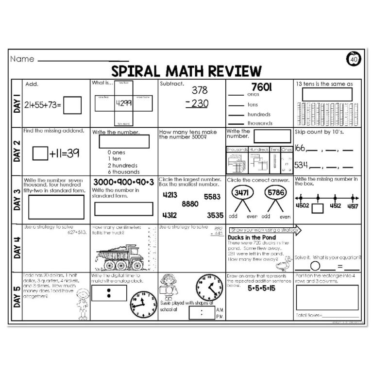 2nd Grade Spiral Math - Week 40 - Above - Lucky Little Learners