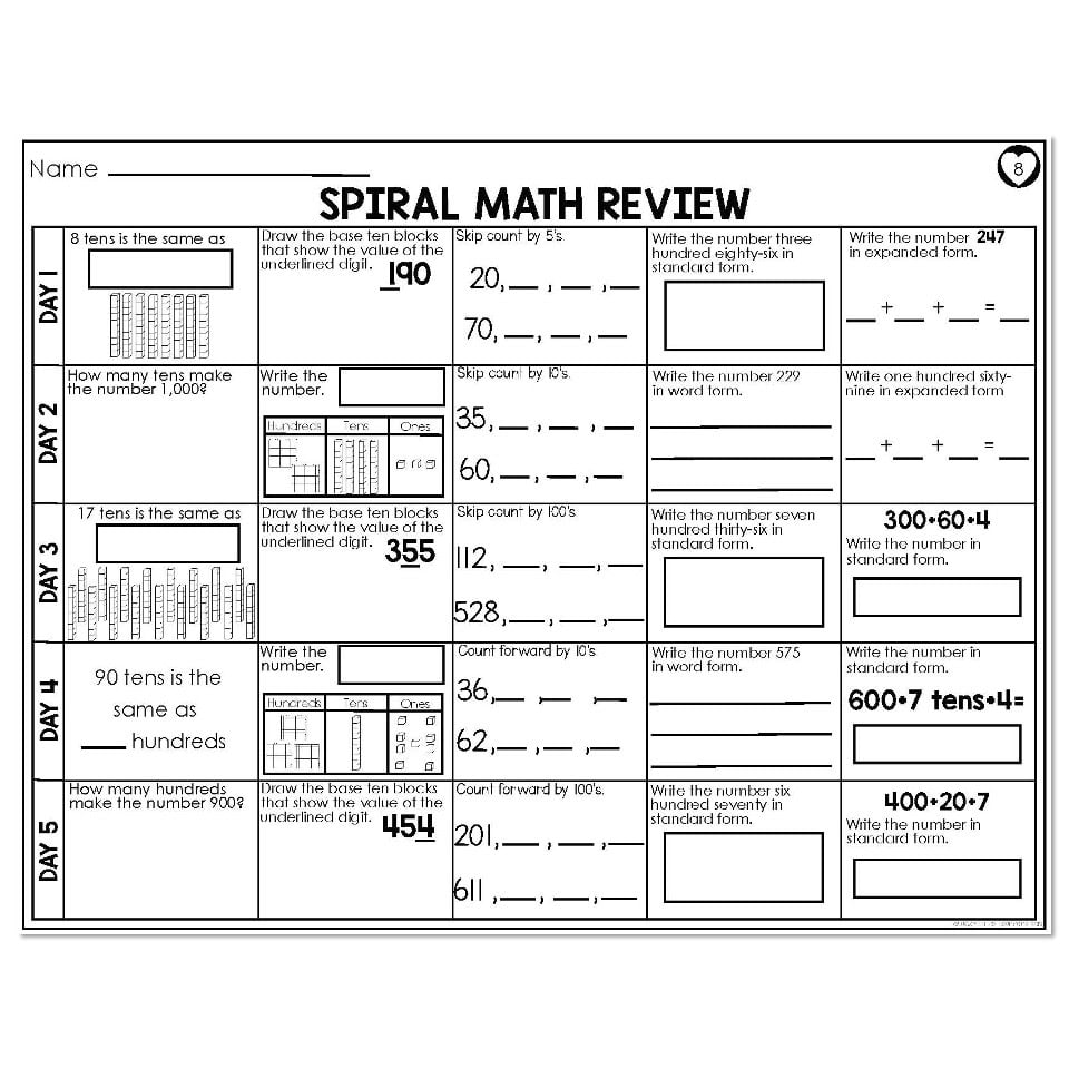 2nd Grade Spiral Math - Week 8 - At - Lucky Little Learners