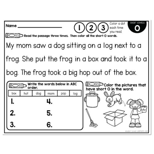 O - Short Vowel Phonics Mats 1st Grade - Lucky Little Learners