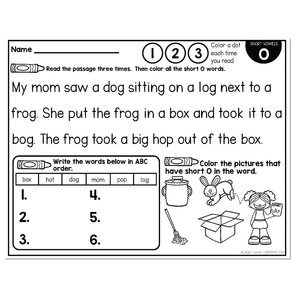 O - Short Vowel Phonics Mats 1st Grade - Lucky Little Learners