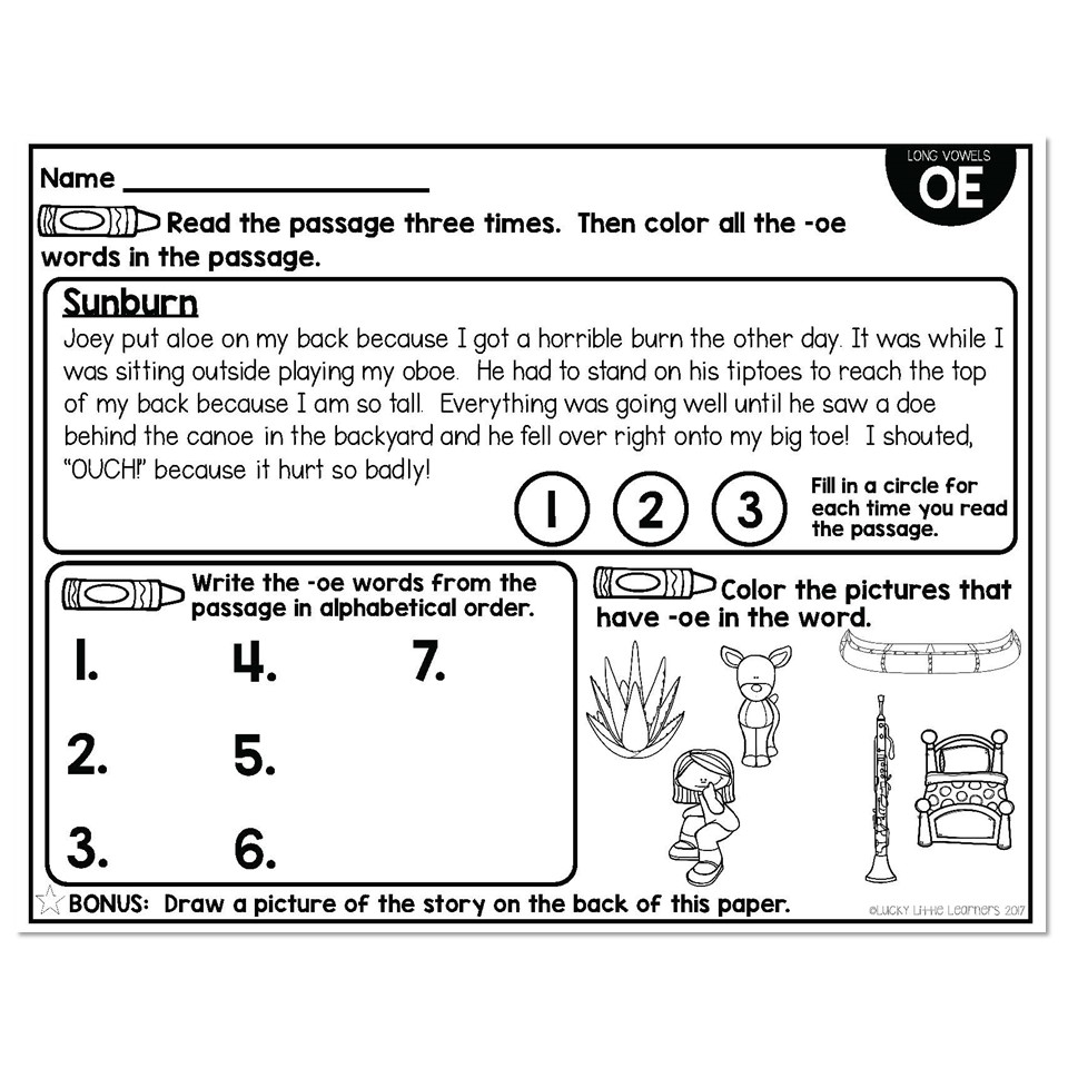 OE - Long Vowels Phonics Mats 2nd Grade - Lucky Little Learners
