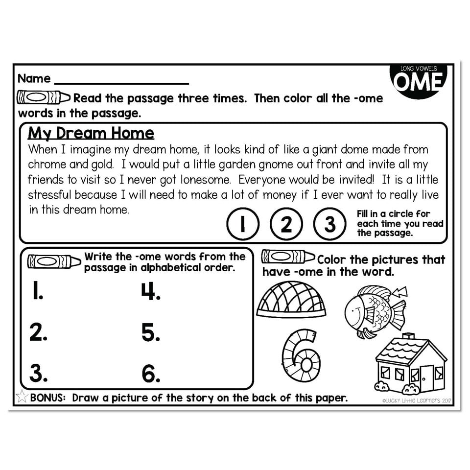 OME - Long Vowels Phonics Mats 2nd Grade - Lucky Little Learners