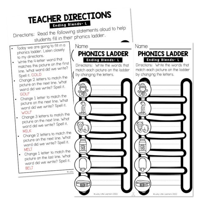 Phonics Ladders - Ending Blend - L Blends - Lucky Little Learners