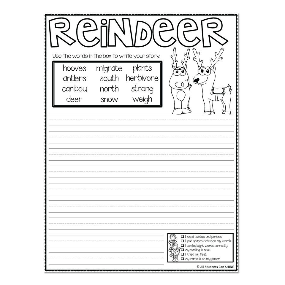 Reindeer Unit - Writing with Word Box - Lucky Little Learners