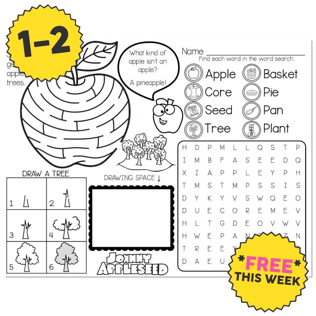 Johnny Appleseed - Johnny Appleseed Placemat Sample - Lucky Little Learners