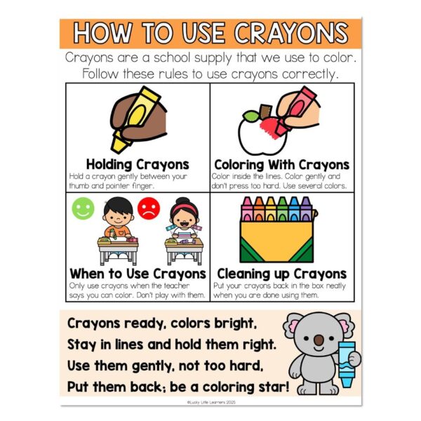 School Supplies Practice - Crayons - Anchor Chart - How to Use Crayons ...