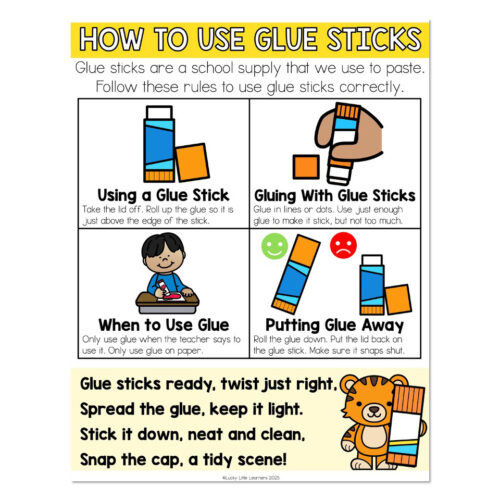 School Supplies Practice - Glue Sticks - Anchor Chart - How to Use Glue ...
