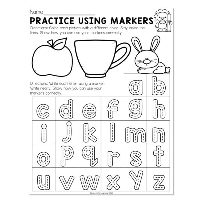 School Supplies Practice - Markers - Practice Page - Lucky Little Learners