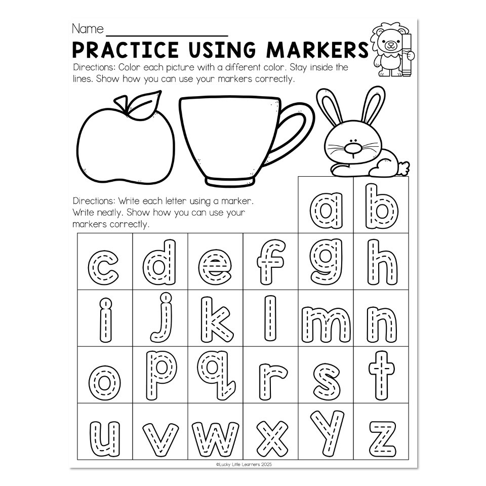 School Supplies Practice - Markers - Practice Page - Lucky Little Learners