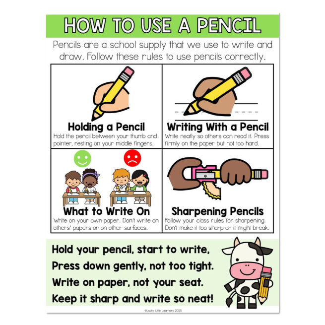 School Supplies Practice - Pencils - Anchor Chart - How to Use A Pencil ...