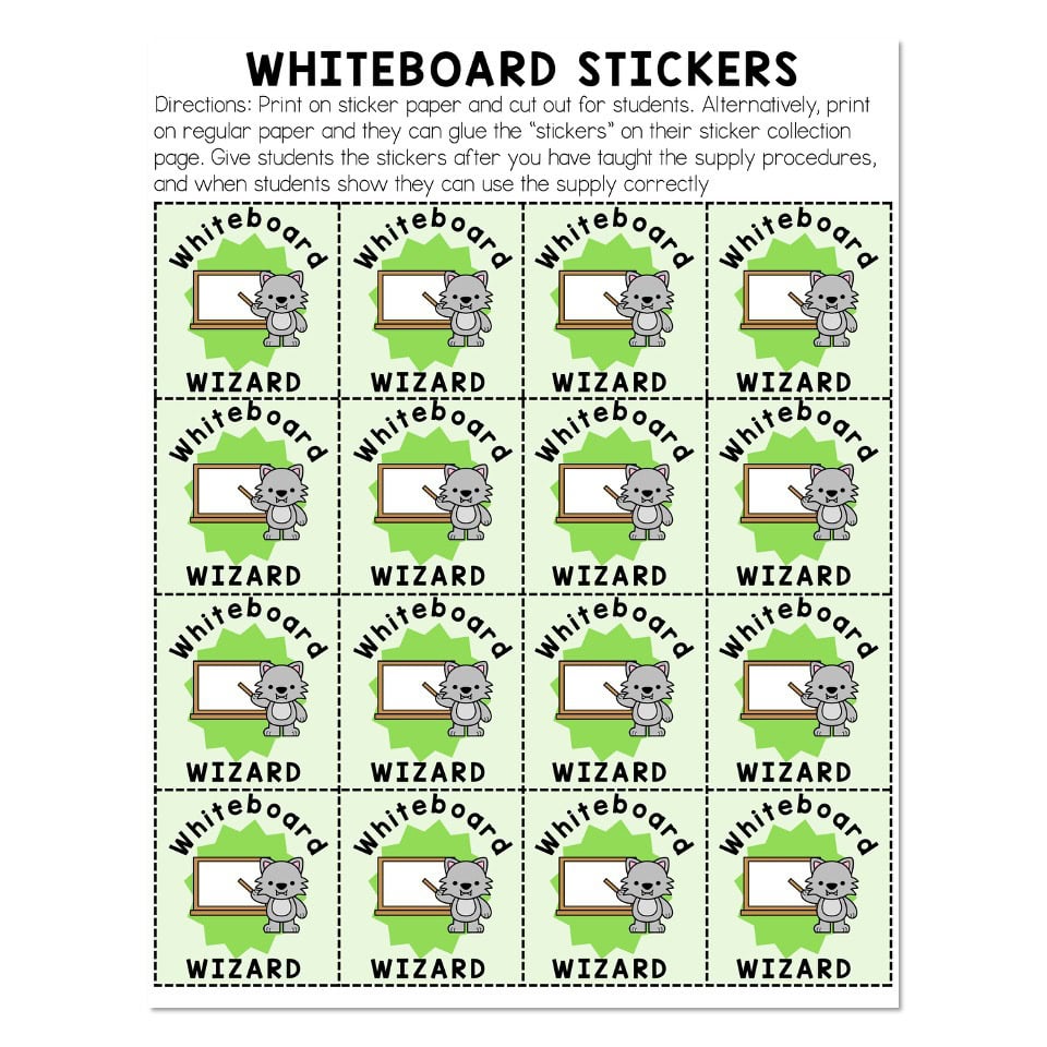 School Supplies Practice - Whiteboards - Stickers - Lucky Little Learners