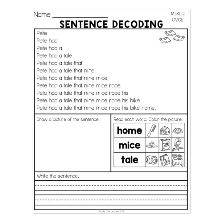 Sentence Decoding - Mixed CVCE - Version 3 - Lucky Little Learners