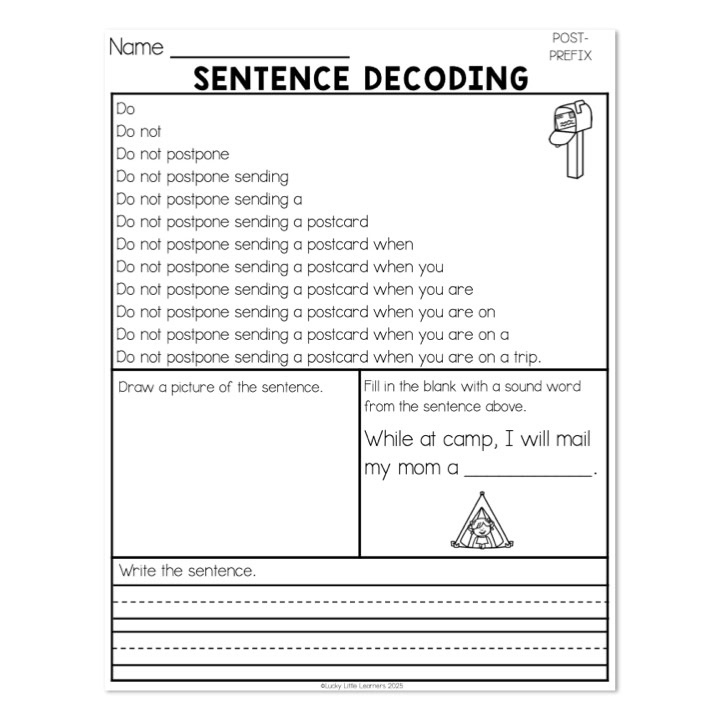 Sentence Decoding - Prefixes - POST - Lucky Little Learners
