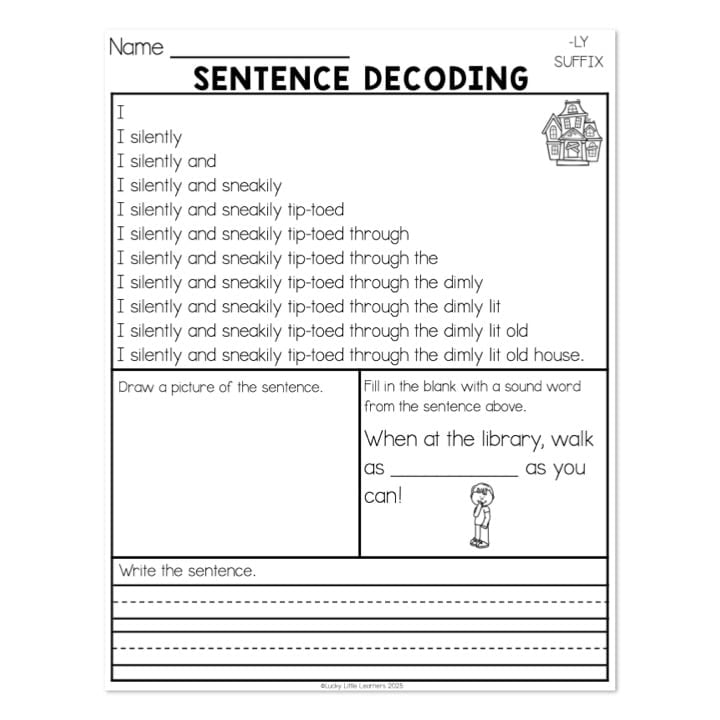 Sentence Decoding - Suffixes - LY - Lucky Little Learners