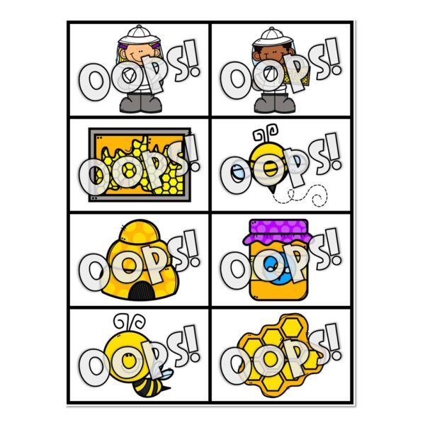 Sight Word Oops Game - Oops Cards - Bees and Honey - Lucky Little Learners