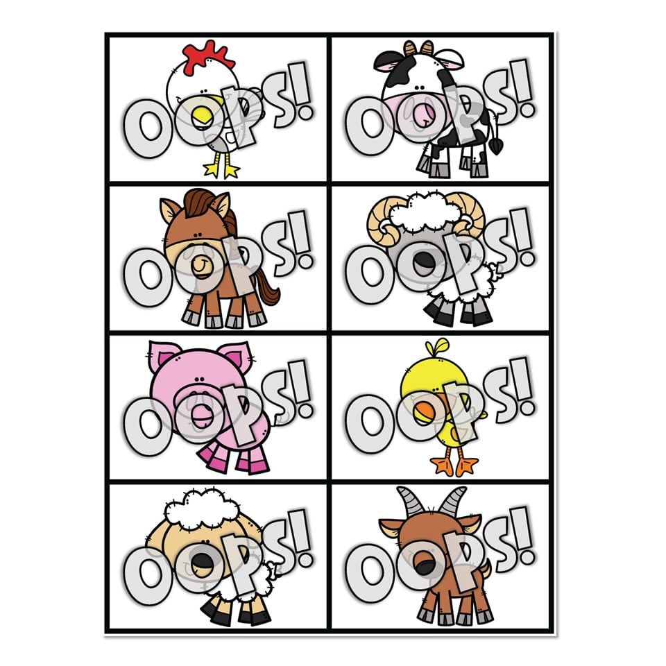 Sight Word Oops Game - Oops Cards - Farm Animals - Lucky Little Learners
